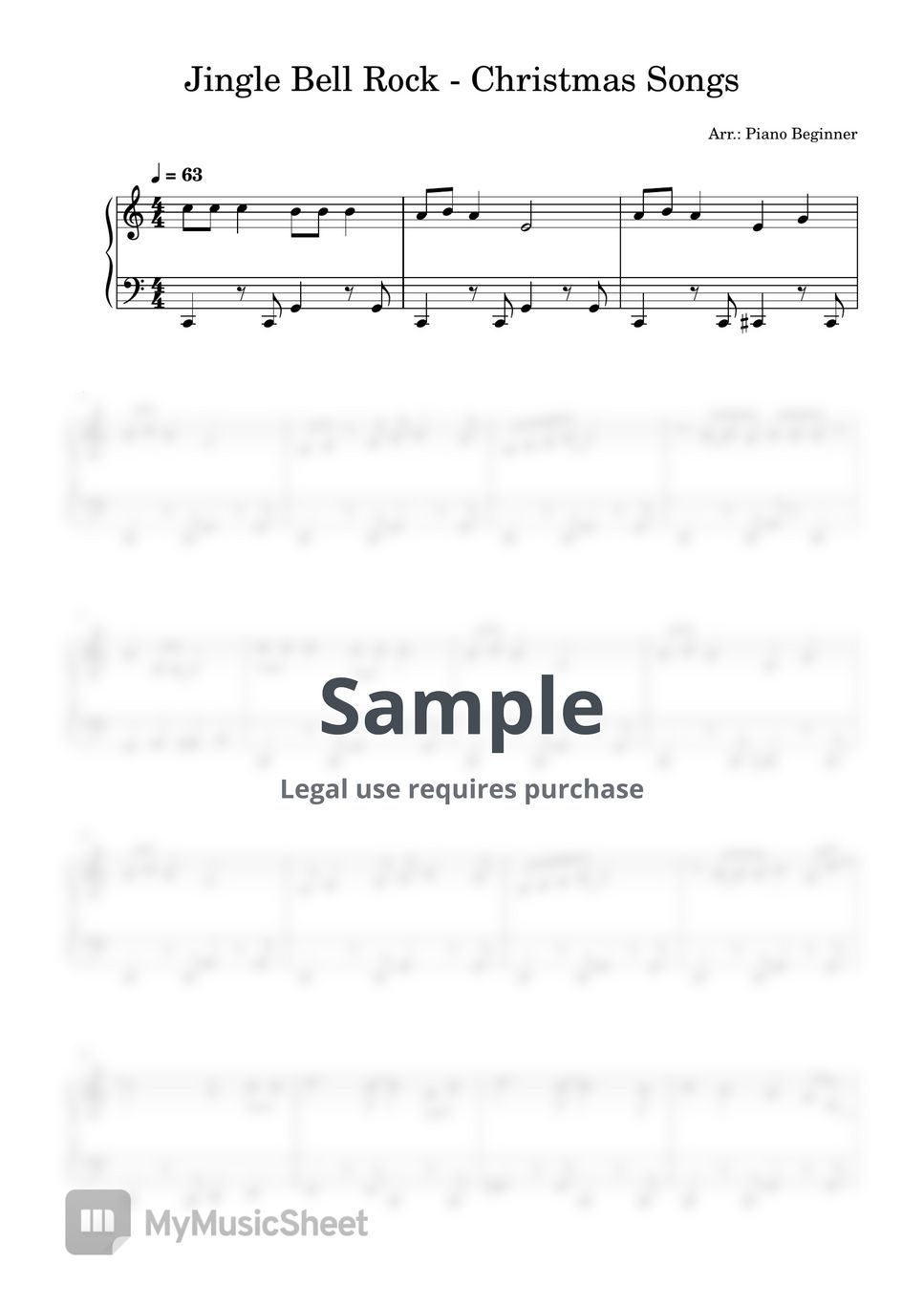 Christmas Songs - Jingle Bell Rock 악보 by Piano Beginner