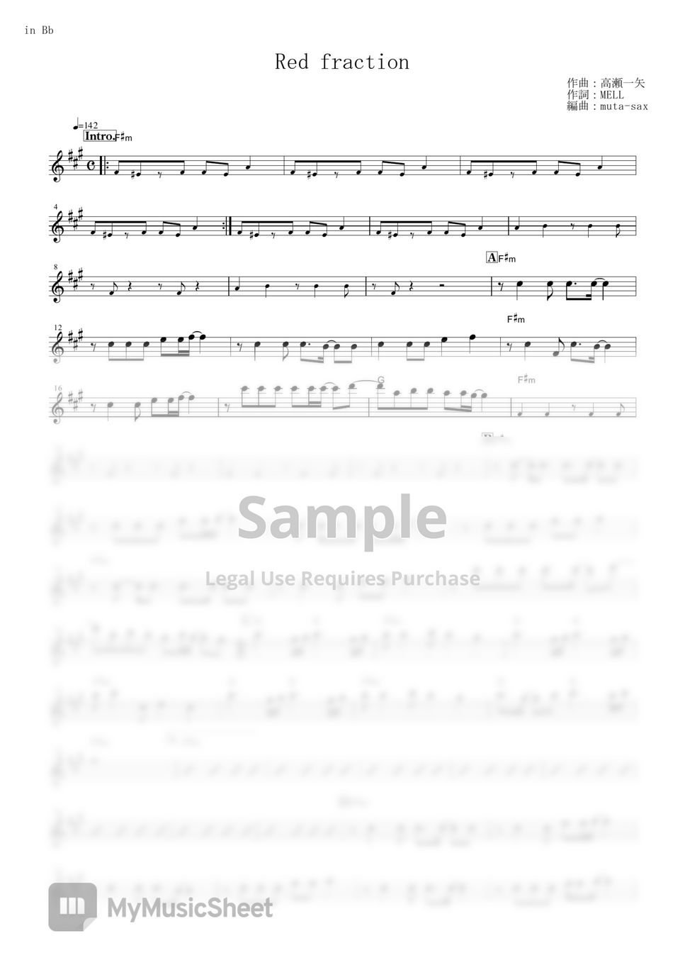 BLACK LAGOON - Red fraction (in Bb) Sheets by MELL