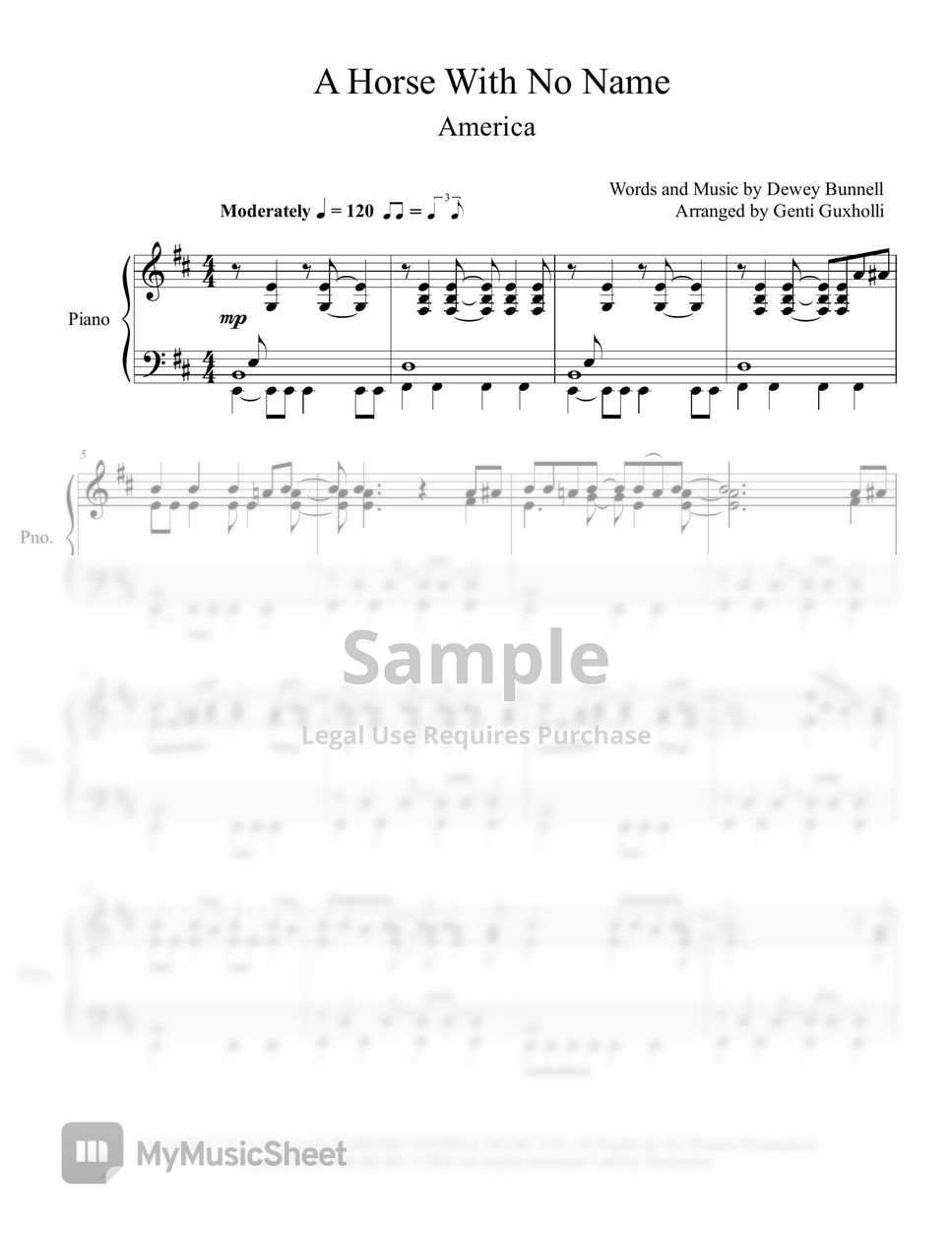 America - A Horse With No Name 악보 by Genti Guxholli