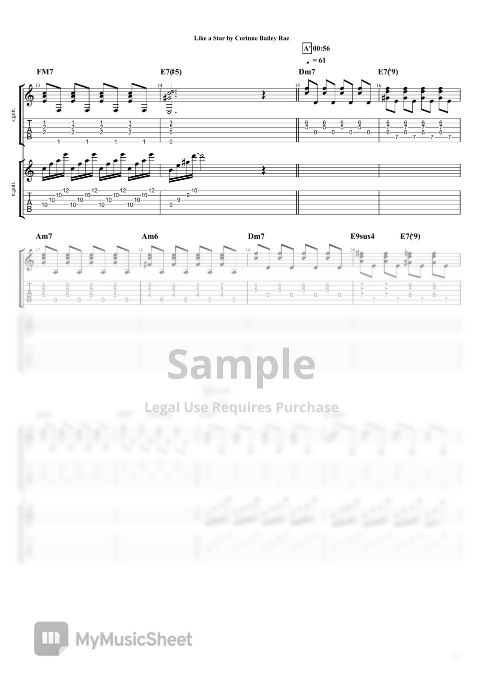 Corinne Bailey Rae - Like A Star Sheets by 김쌤기타(cravessam)