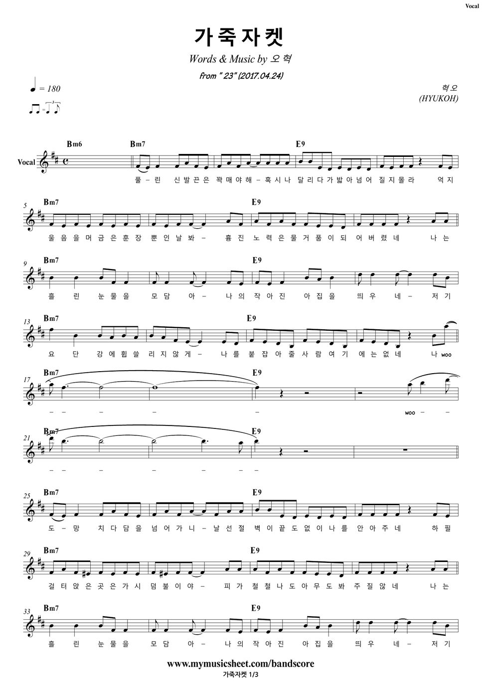 HYUKOH - Leather Jacket | Bandscore Sheet