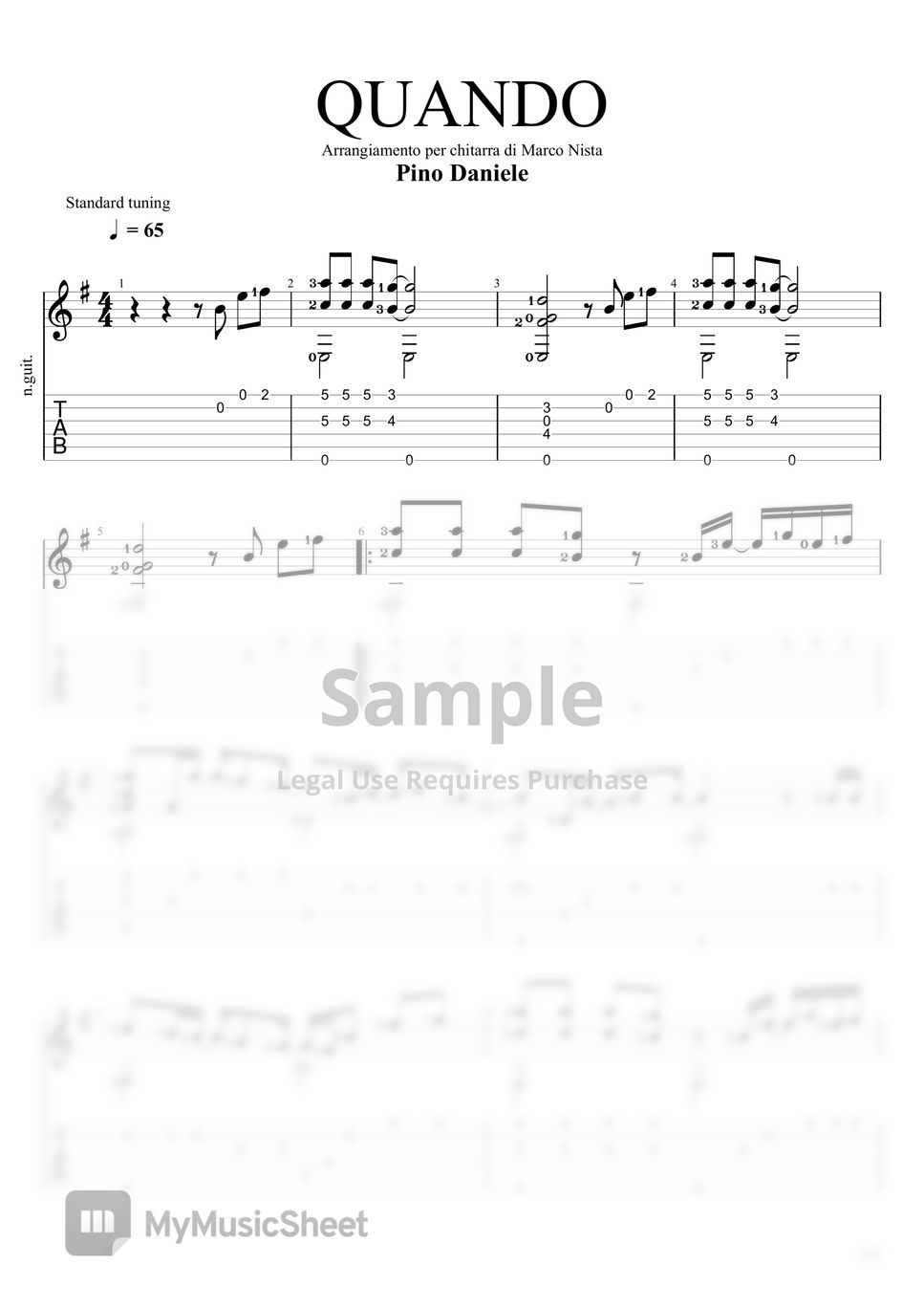 Pino Daniele - Quando Tab + 단선 악보 by Marco Nista