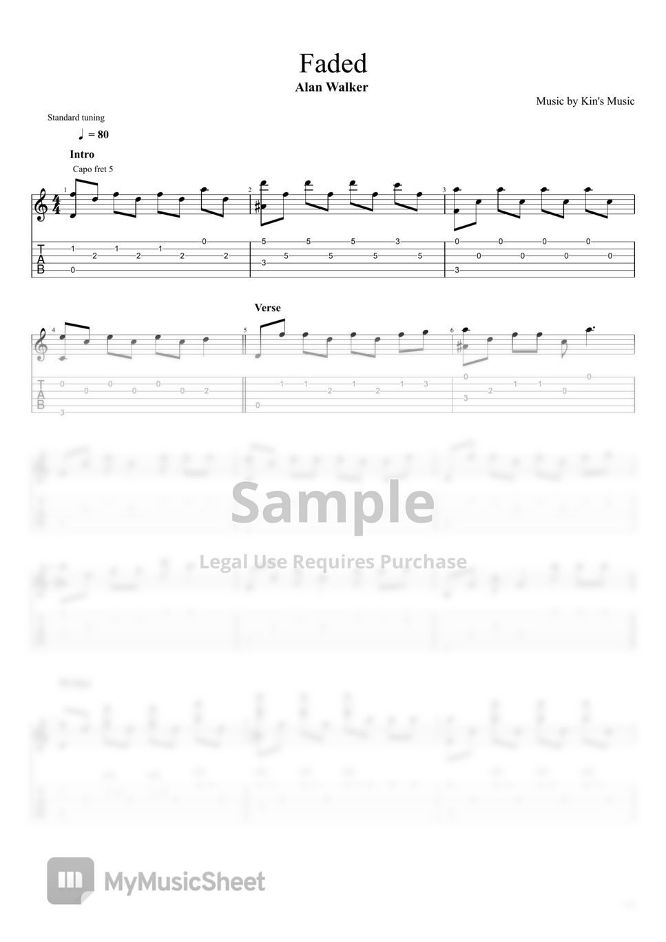 Alan Walker - Faded[Easy Guitar Fingerstyle For Beginner] Sheets by Kin ...