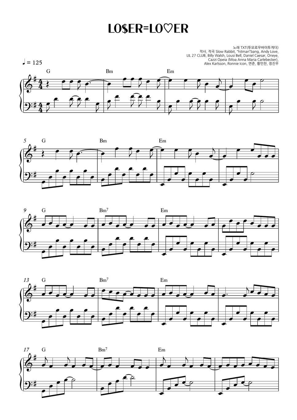 TXT(투모로우바이투게더) - LO$ER=LO♡ER (Loser=Lover / 루저러버) Sheets by SweetPiano