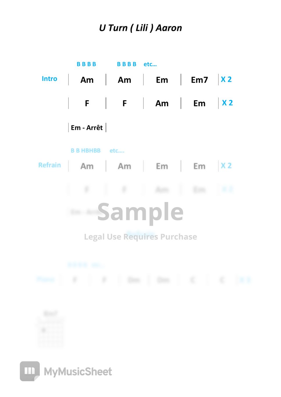 Aaron - U turn Partition musicale by Accords et rythme ( version originale)