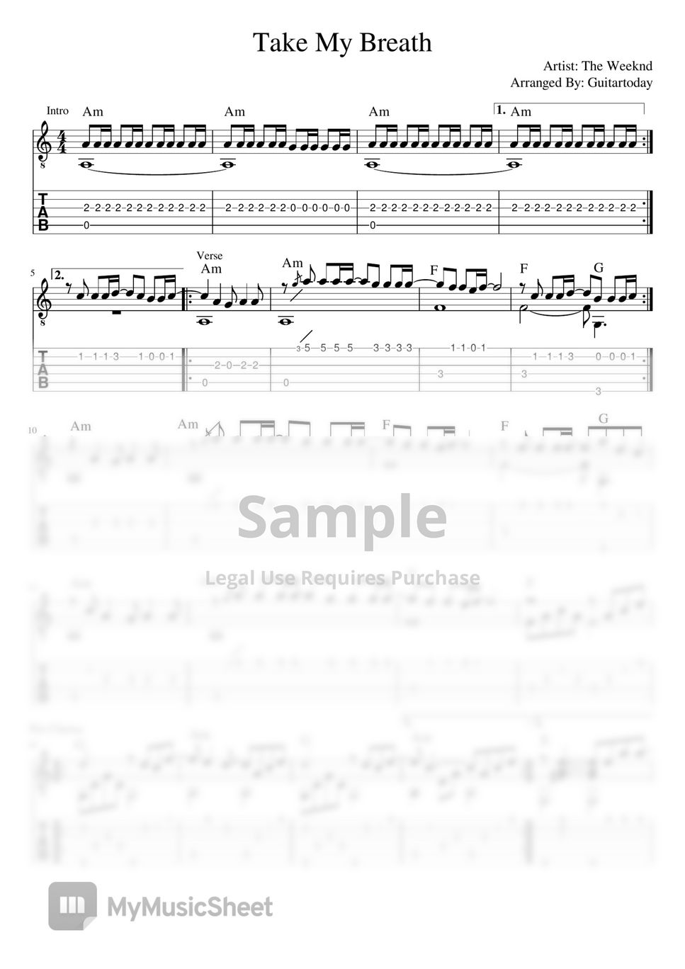 The Weeknd - Take My Breath 악보