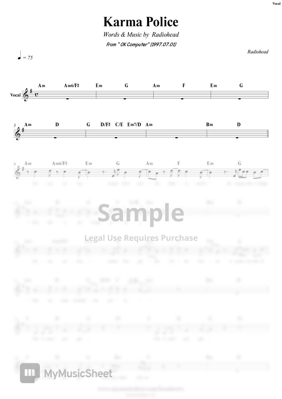 Radiohead - Karma Police | Vocal Sheet Music