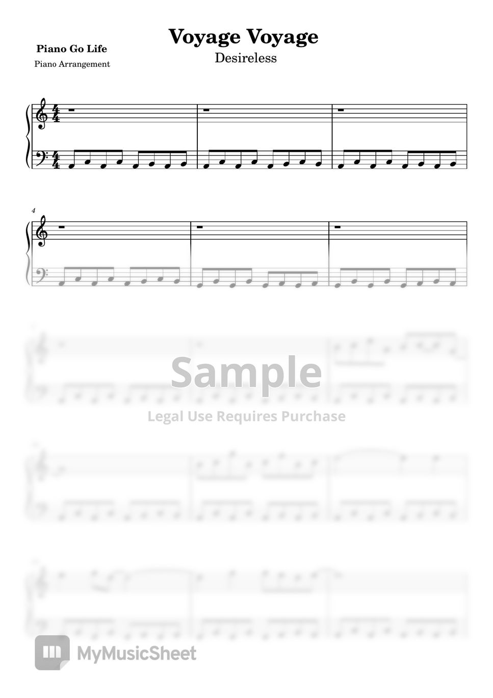 Desireless - Voyage Voyage Sheet by Piano Go Life