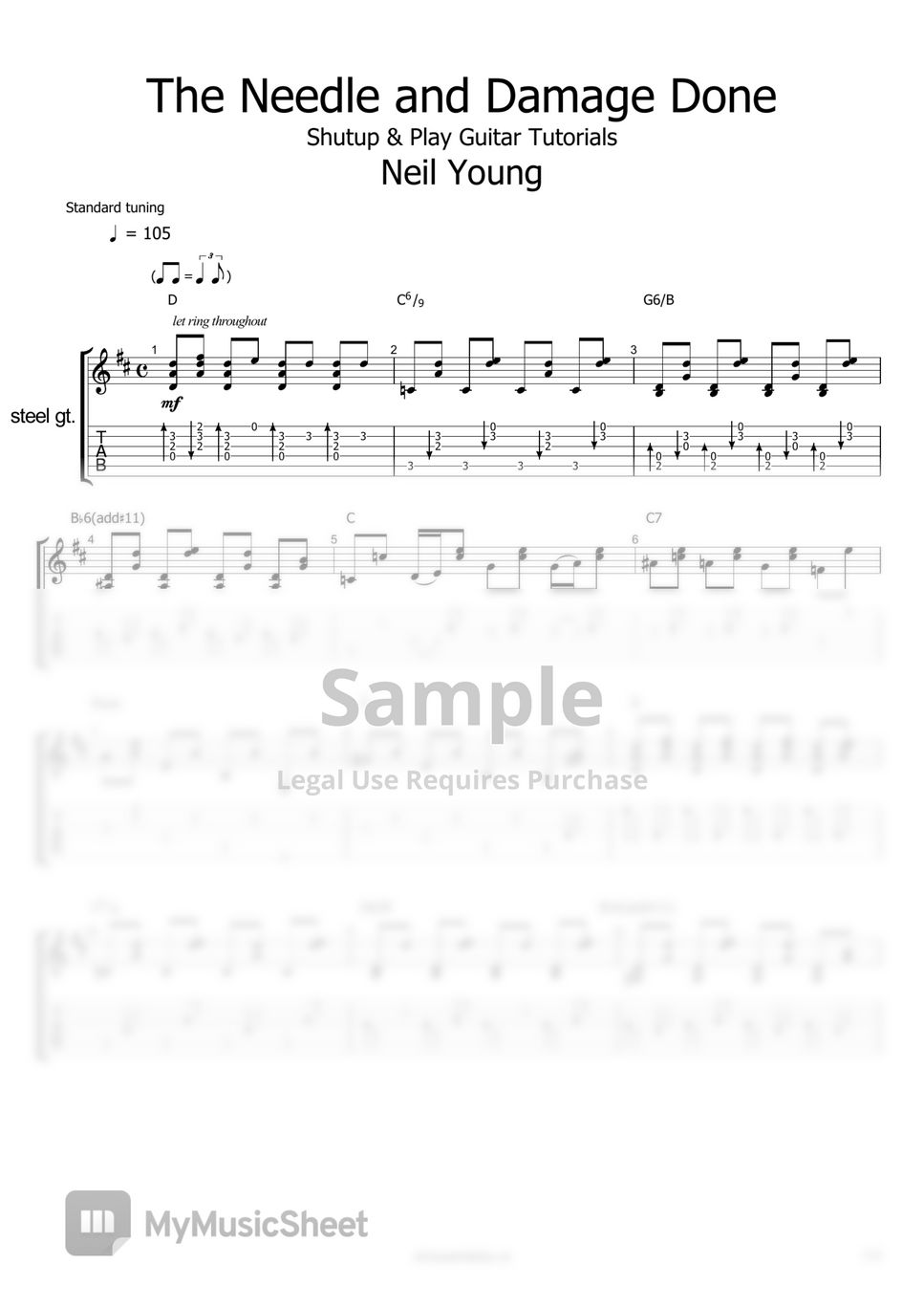 Neil Young - The Needle and the Damage Done TAB+1 Staff by Shutup ...