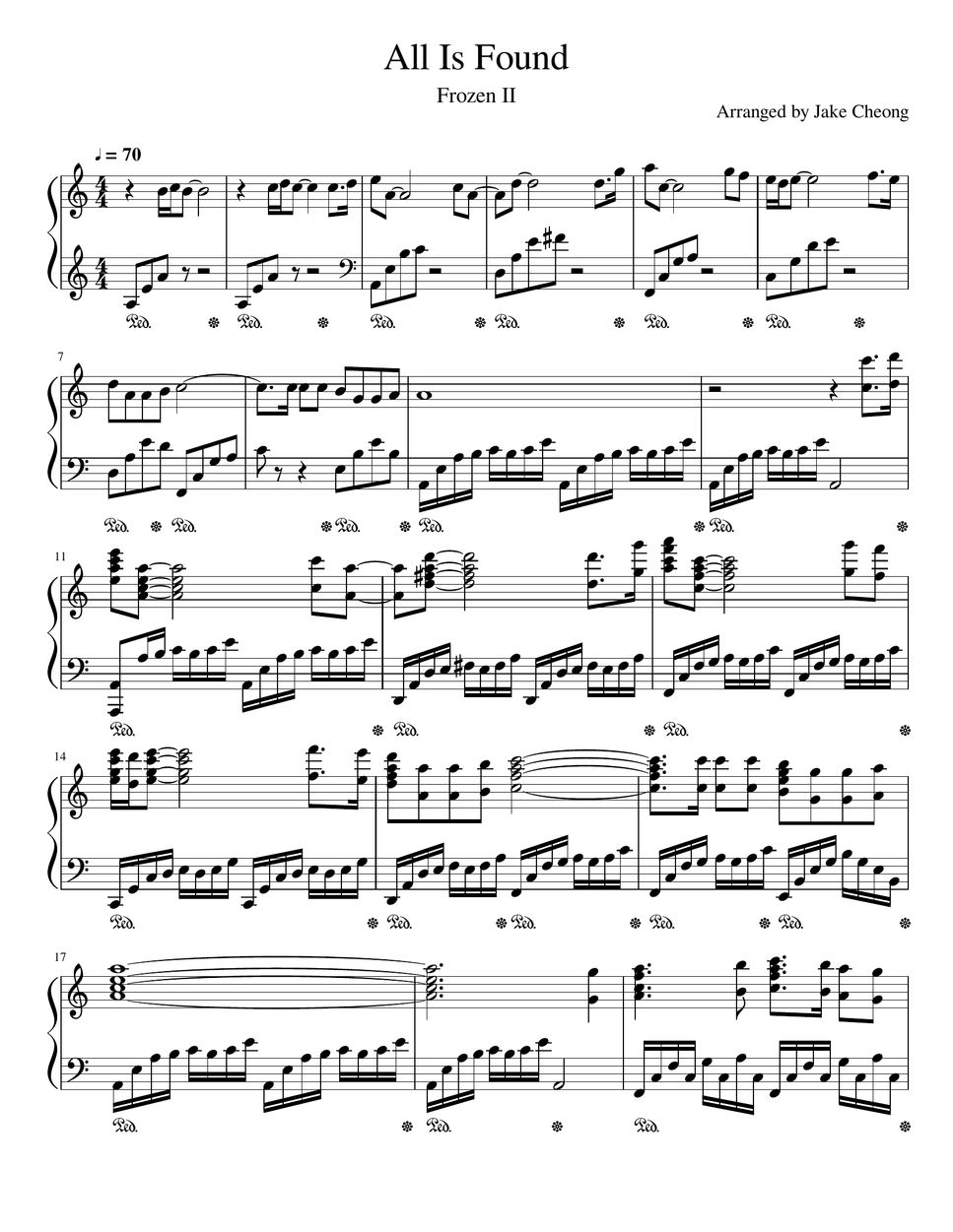 Kristen Anderson-Lopez and Robert Lopez - All is Found Hoja by Scores4piano