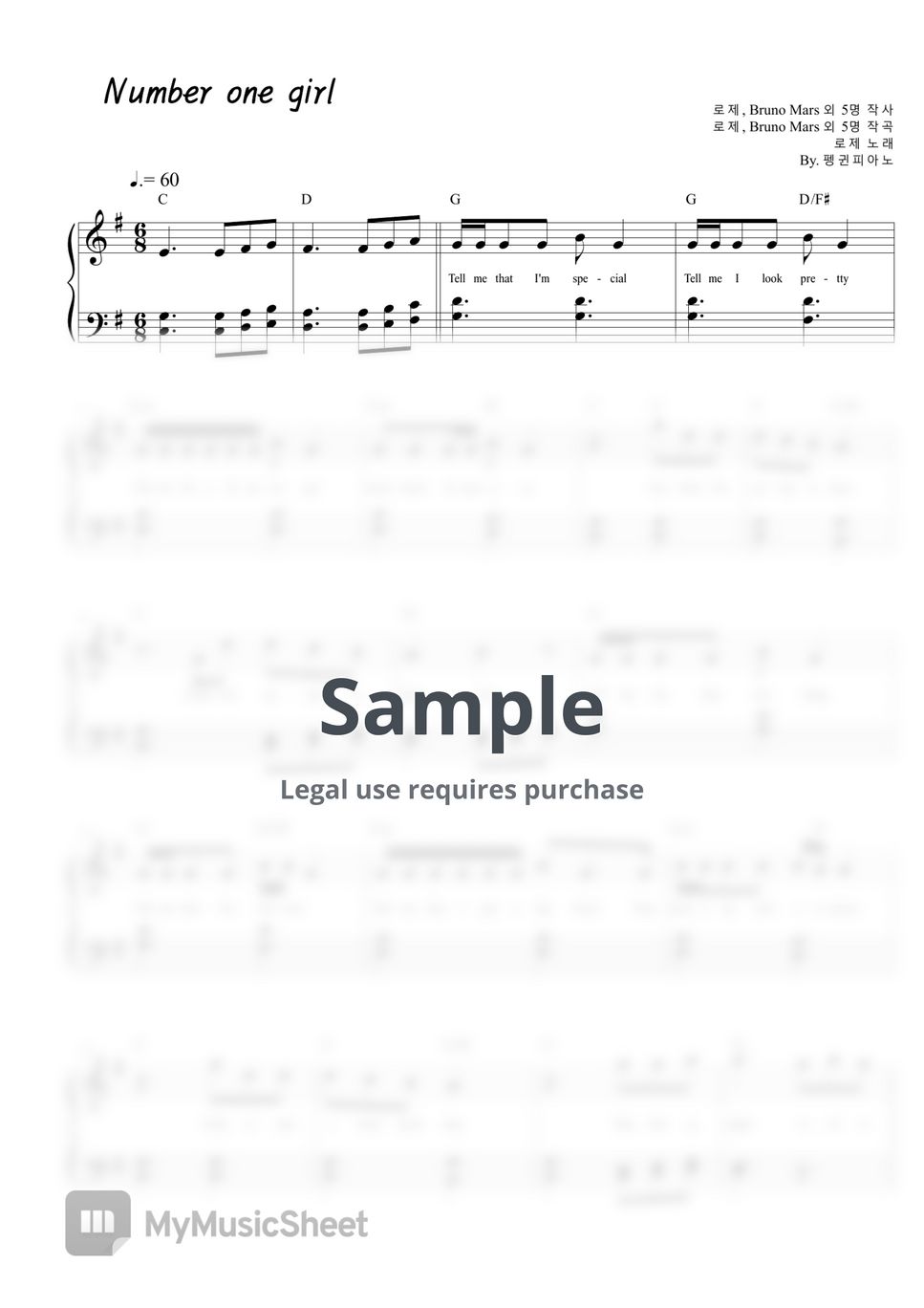 Rosé (로제) - Number one girl (Piano / Easy Version) Sheets by Penguin Piano