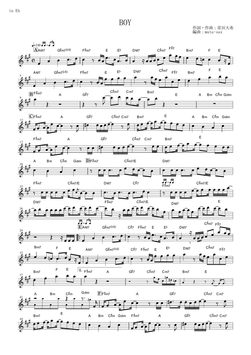 King Gnu - BOY (Ranking of Kings / in Eb) Sheet by muta-sax