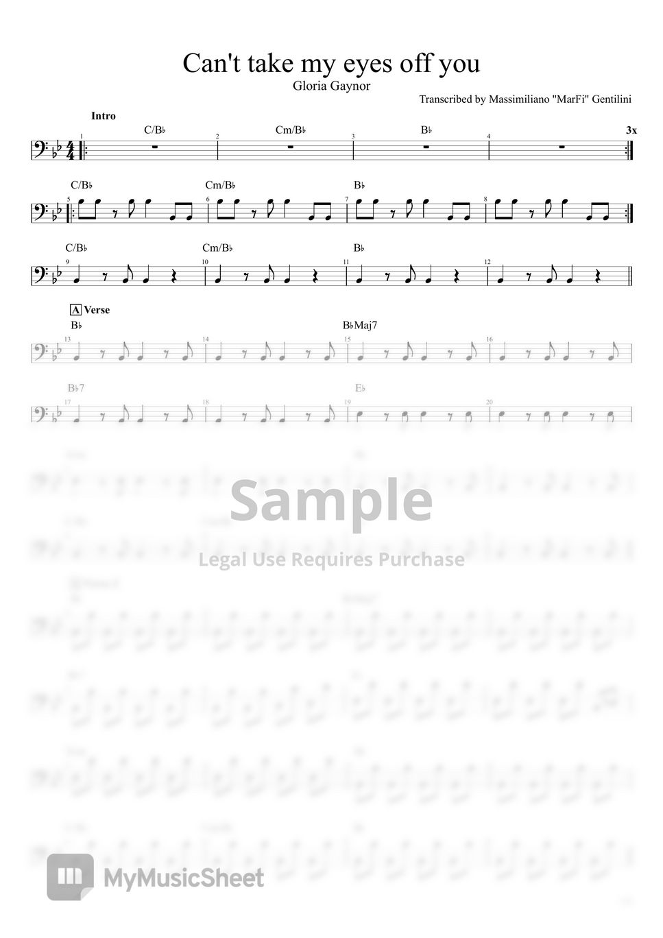 Gloria Gaynor - Can't take my eyes off you Sheets by Massimiliano Gentilini