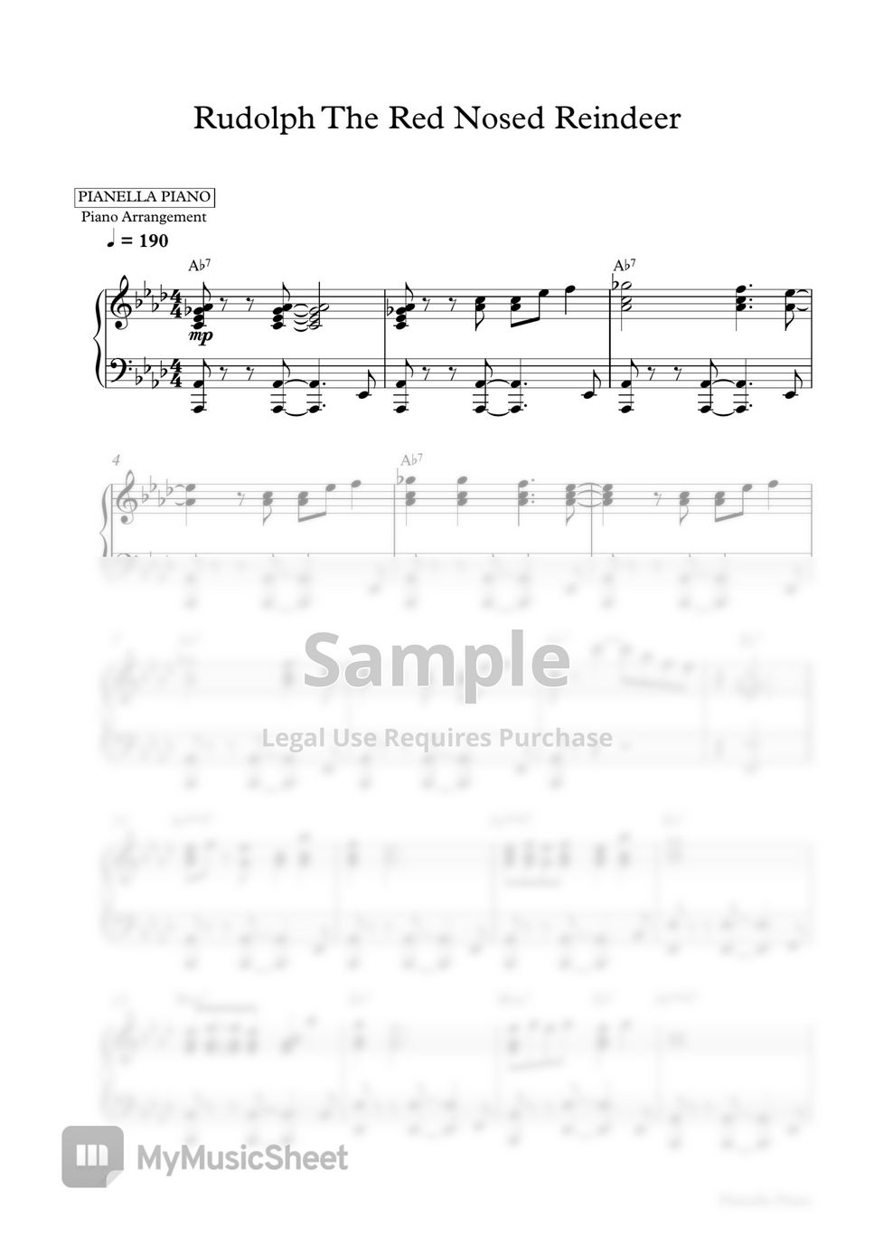 Christmas Song - Rudolph The Red Nosed Reindeer (Piano Sheet) 楽譜 by ...