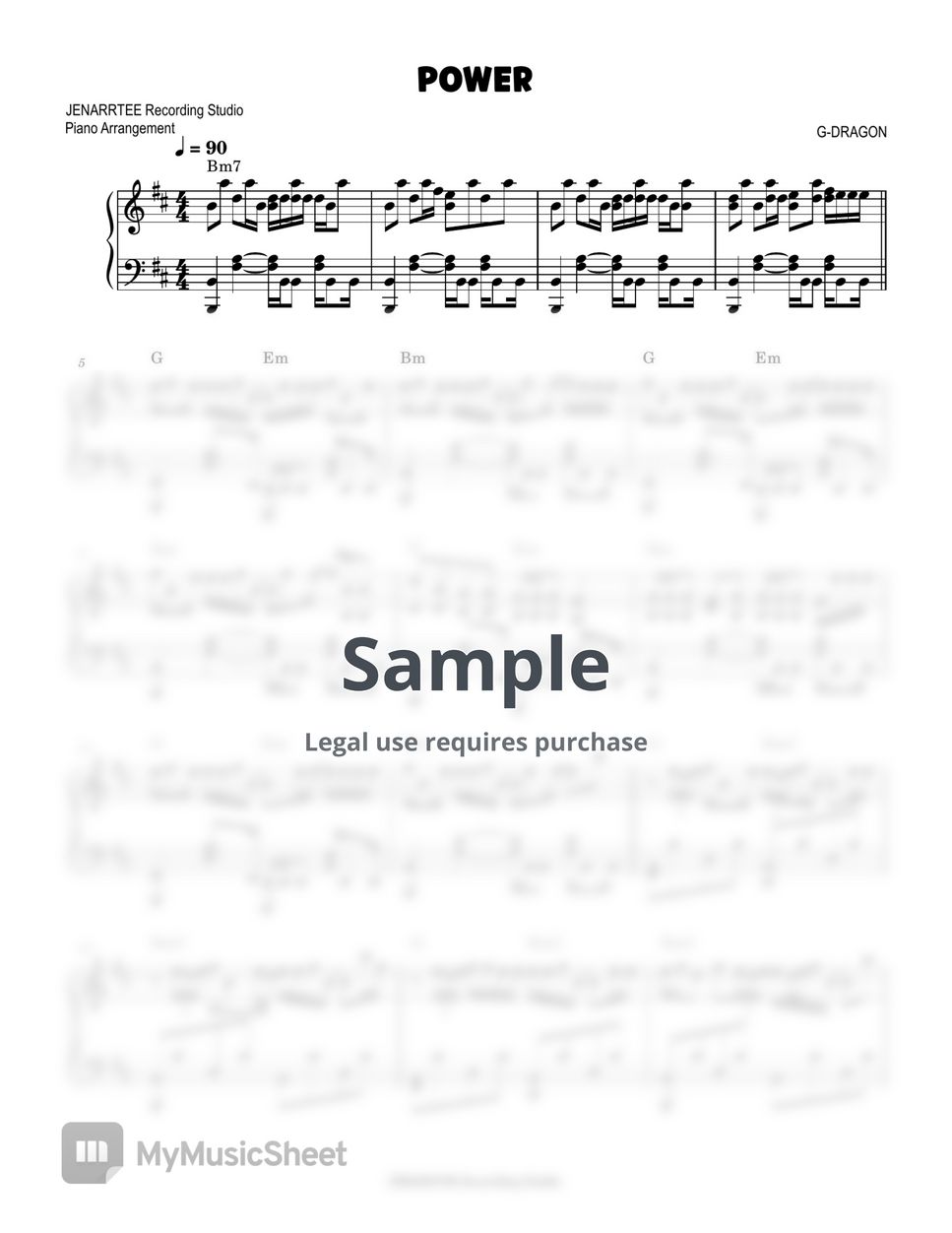 G-DRAGON - POWER Sheet Music by JENARRTEE Recording Studio