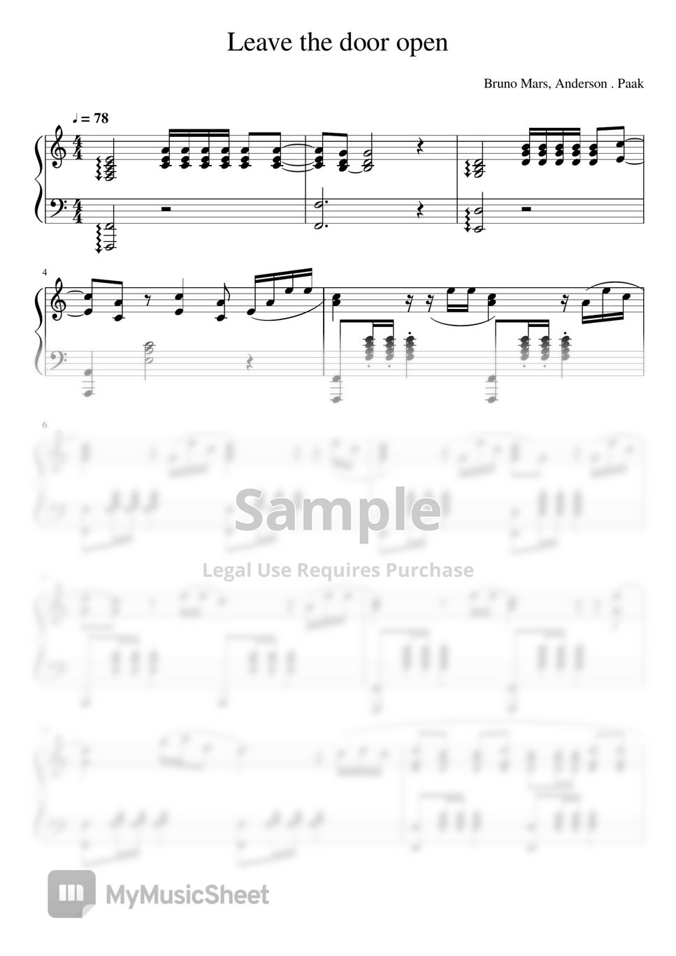 Bruno Mars, Anderson .Paak - Leave the door open Sheets by Valeriya ...