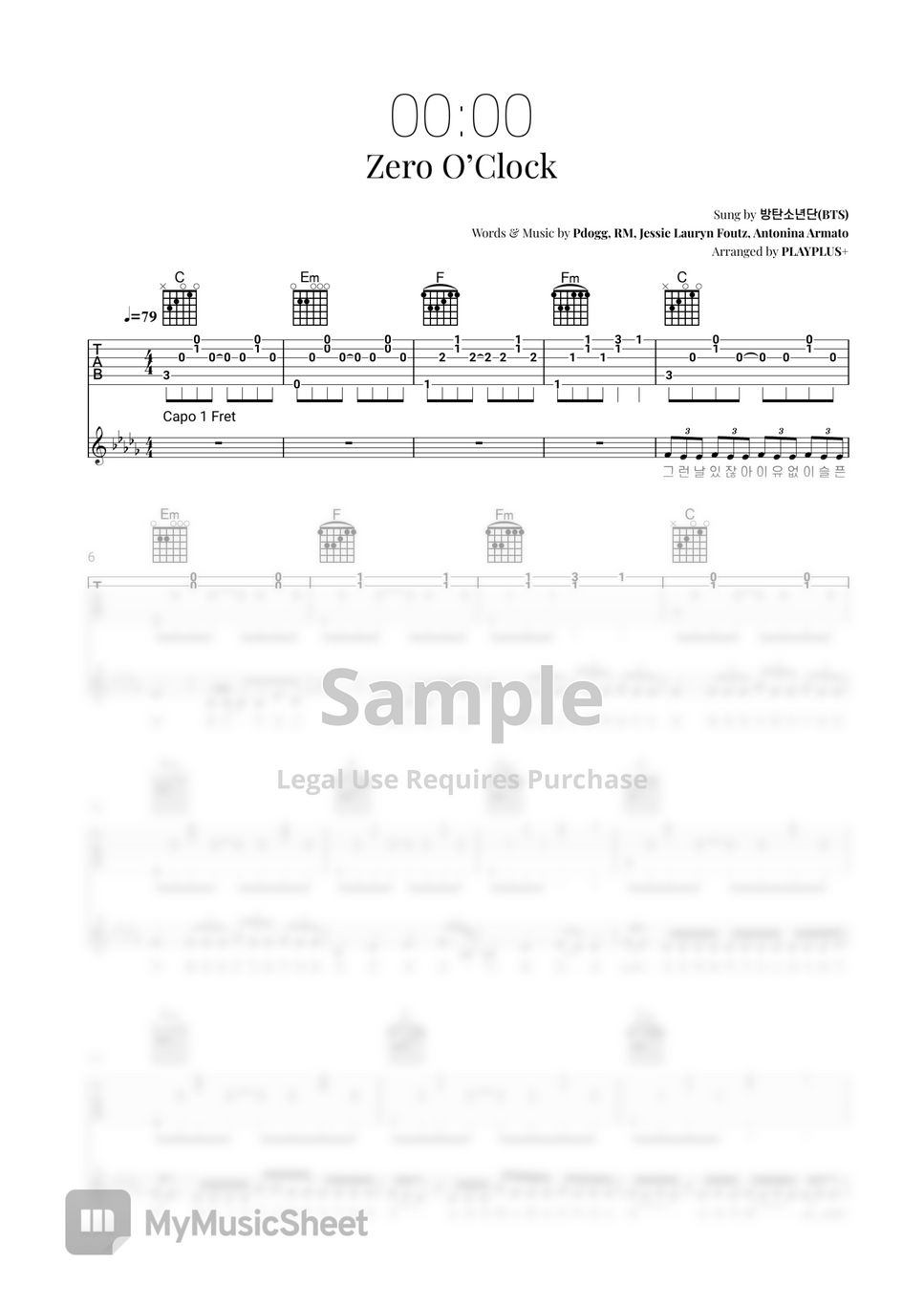 BTS - 00:00 (Zero O'Clock) โน้ตเพลง by playplus