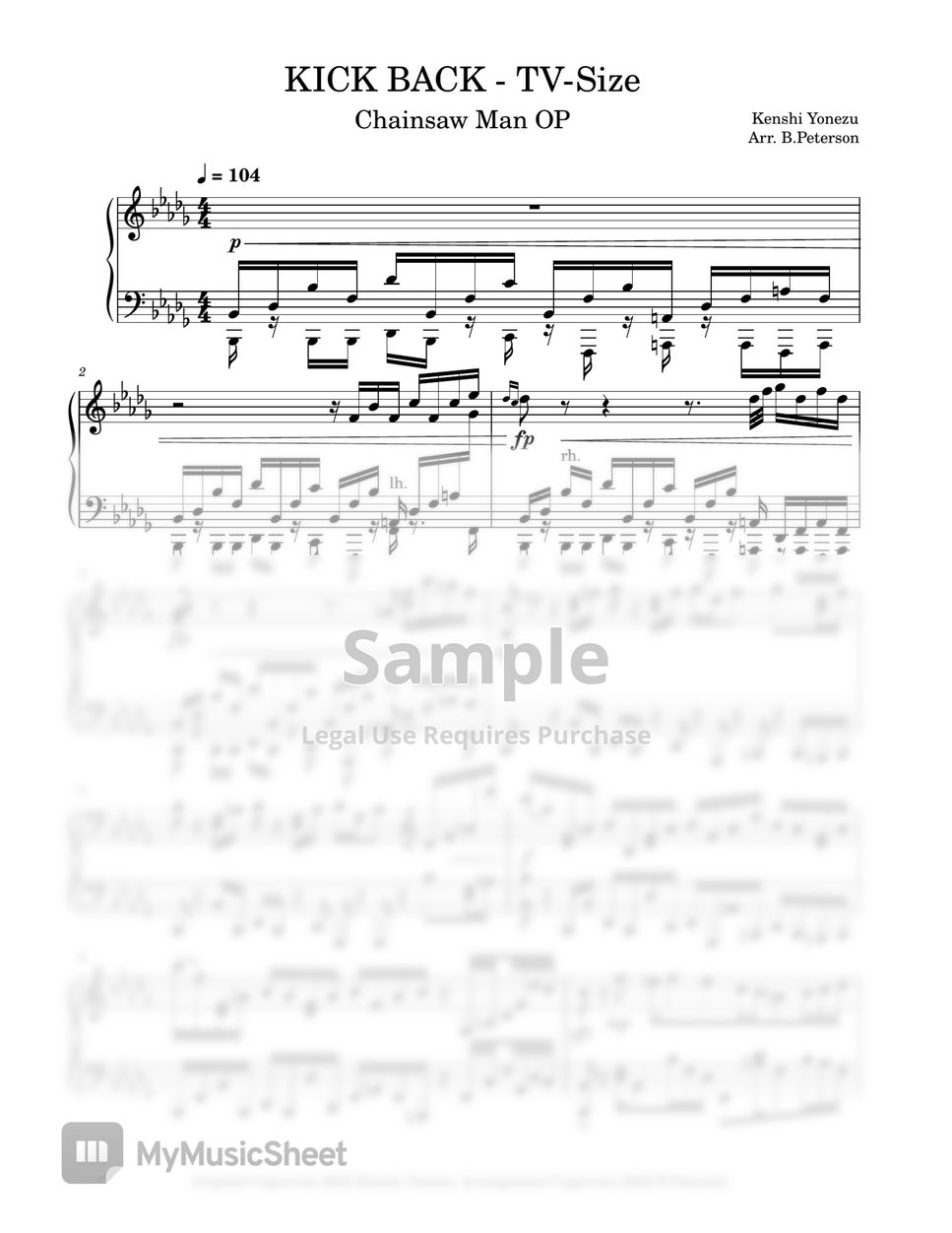 Kenshi Yonezu - Kick Back (Chainsaw Man OP) Sheets