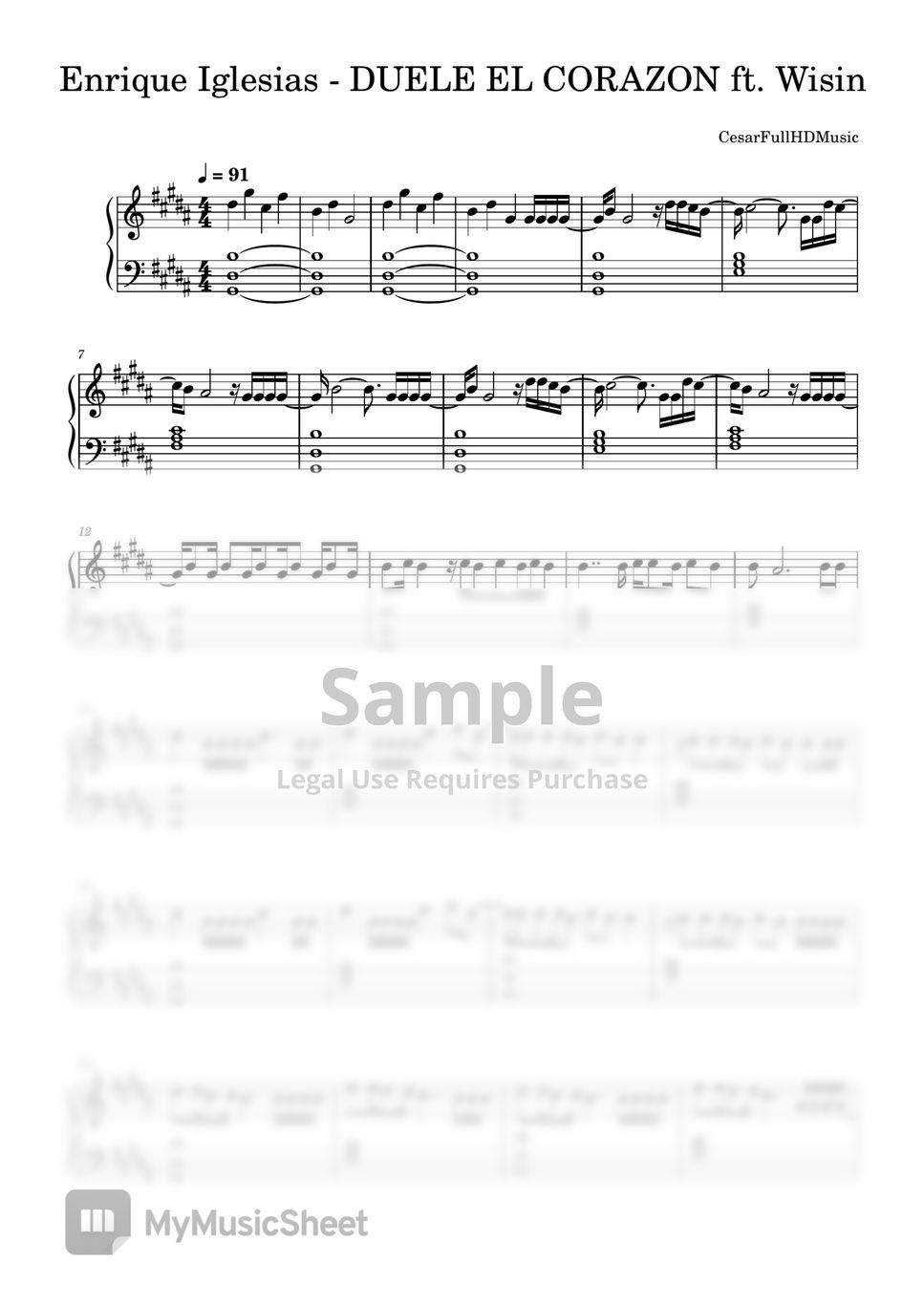 Enrique Iglesias ft. Wisin - DUELE EL CORAZON Sheets