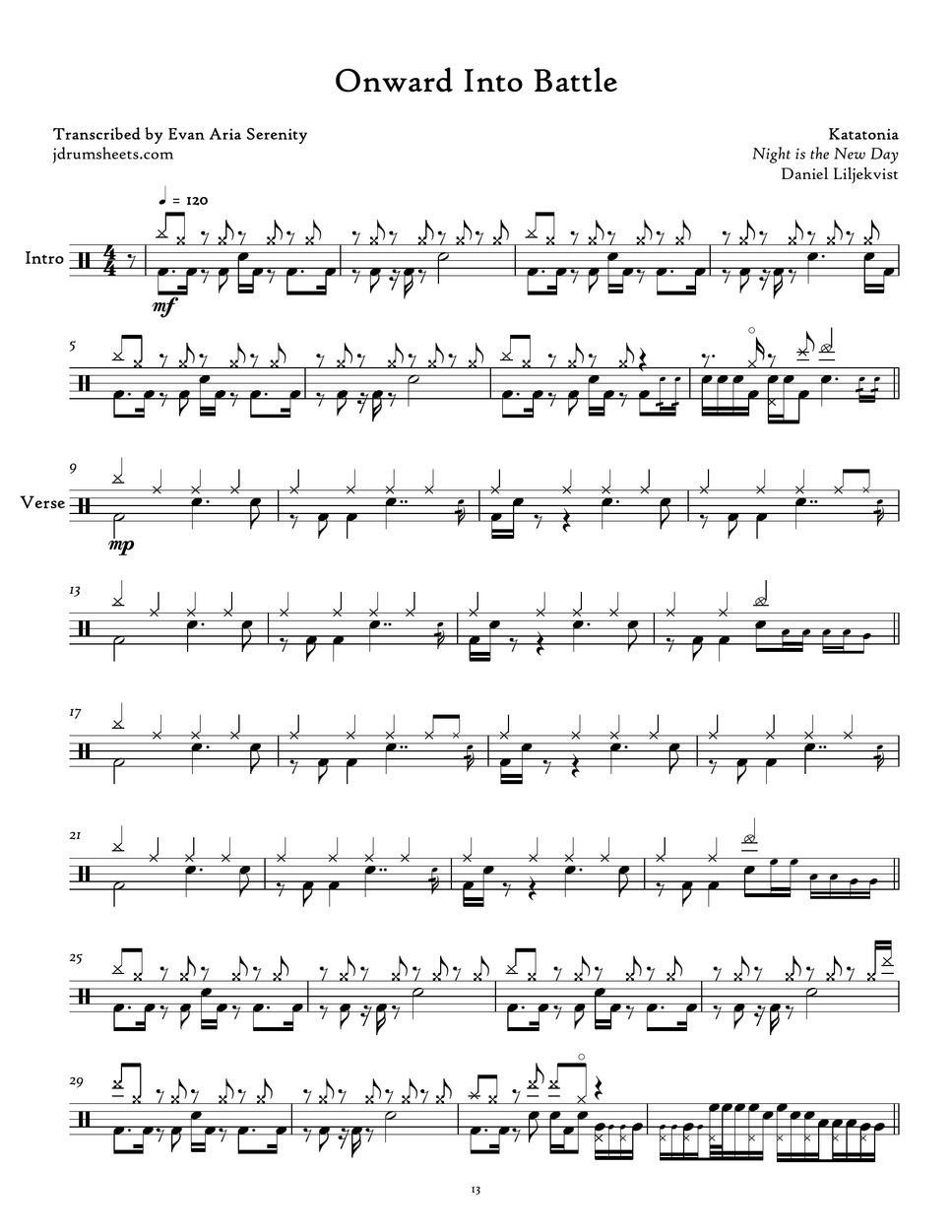 Katatonia - Onward Into Battle Sheets by Jaslow Drum Sheets