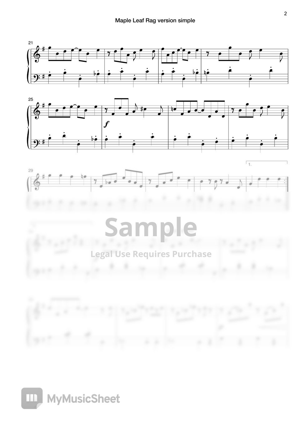Scott Joplin - Maple Leaf Rag (version simple) Sheet Music by Tutopianorial