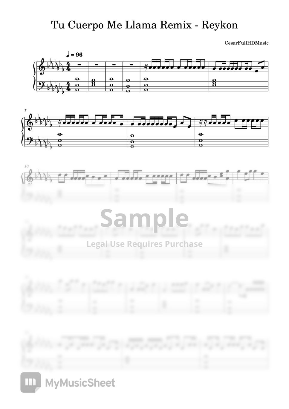 Reykon - Tu Cuerpo Me Llama Remix Sheet Music