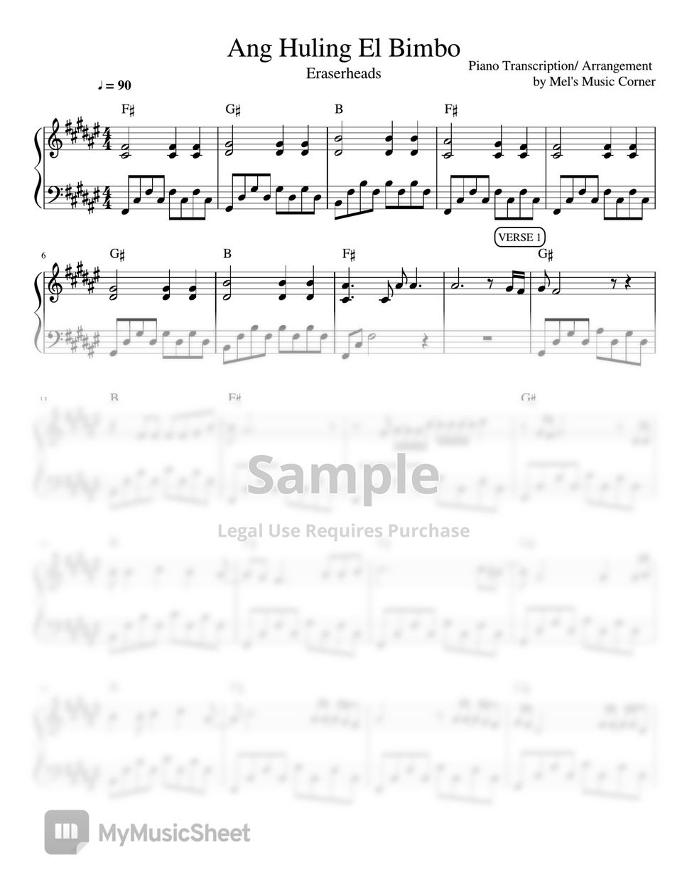 Eraserheads - Ang Huling El Bimbo (piano sheet music) Sheets by Mel's Music Corner