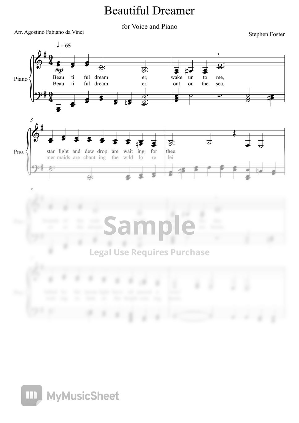 Beautiful Dreamer_G (Folk) Sheets by Agostino Fabiano da Vinci