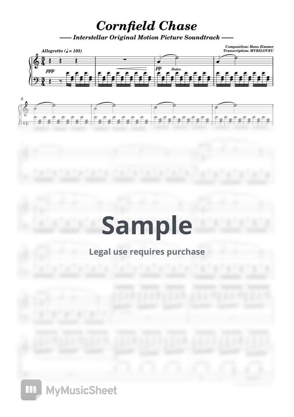 Hans Zimmer - Cornfield Chase Sheet Music by MYRILOVEU