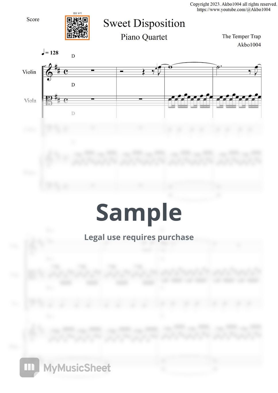 The Temper Trap - Sweet Disposition (Piano Quartet / Wedding Ver. / Chord / 편곡) Sheet Music by ...