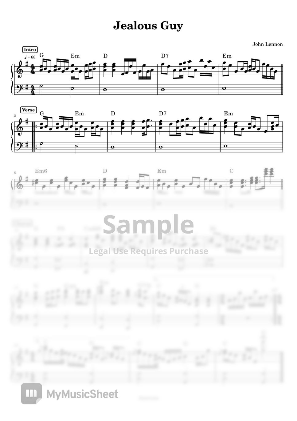 John Lennon - Jealous Guy (Piano accomp.) Sheets by Anacrusa