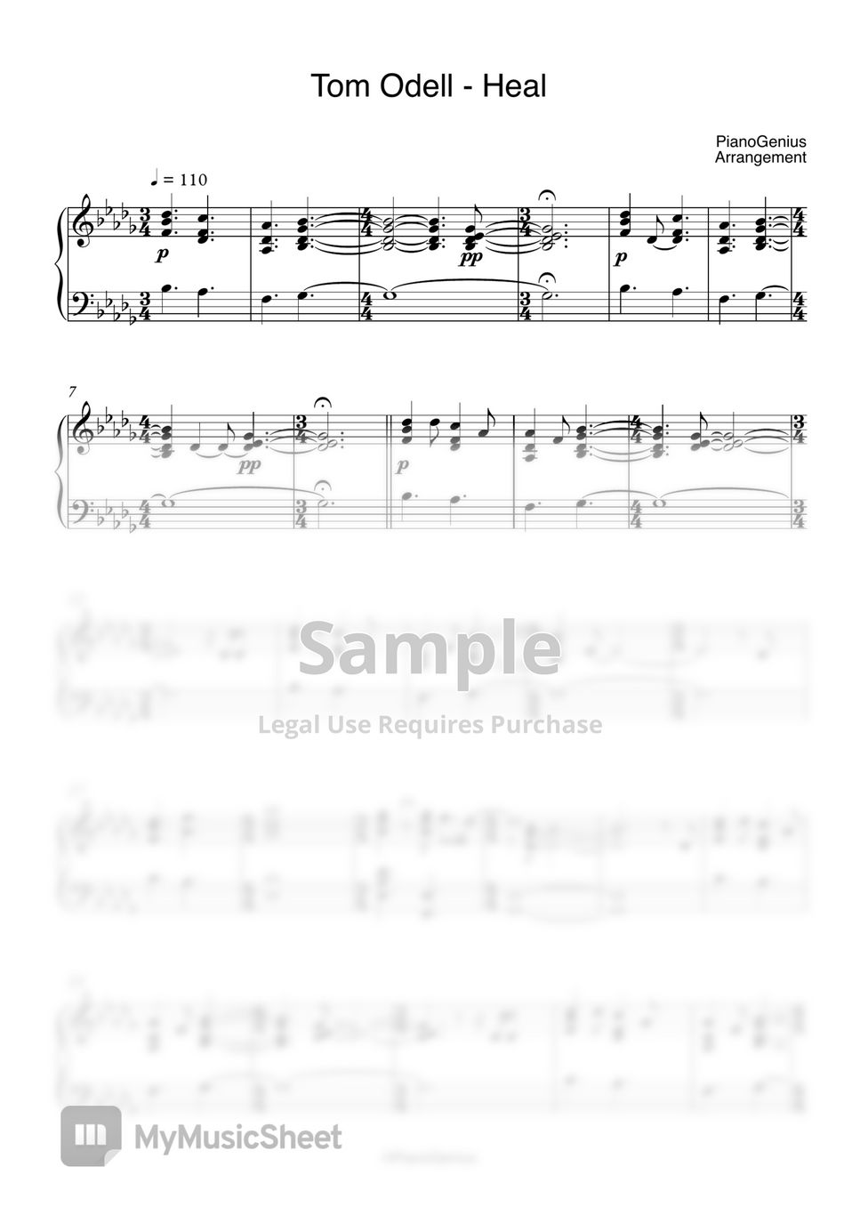 Tom Odell - Heal Sheet Music by PianoGenius