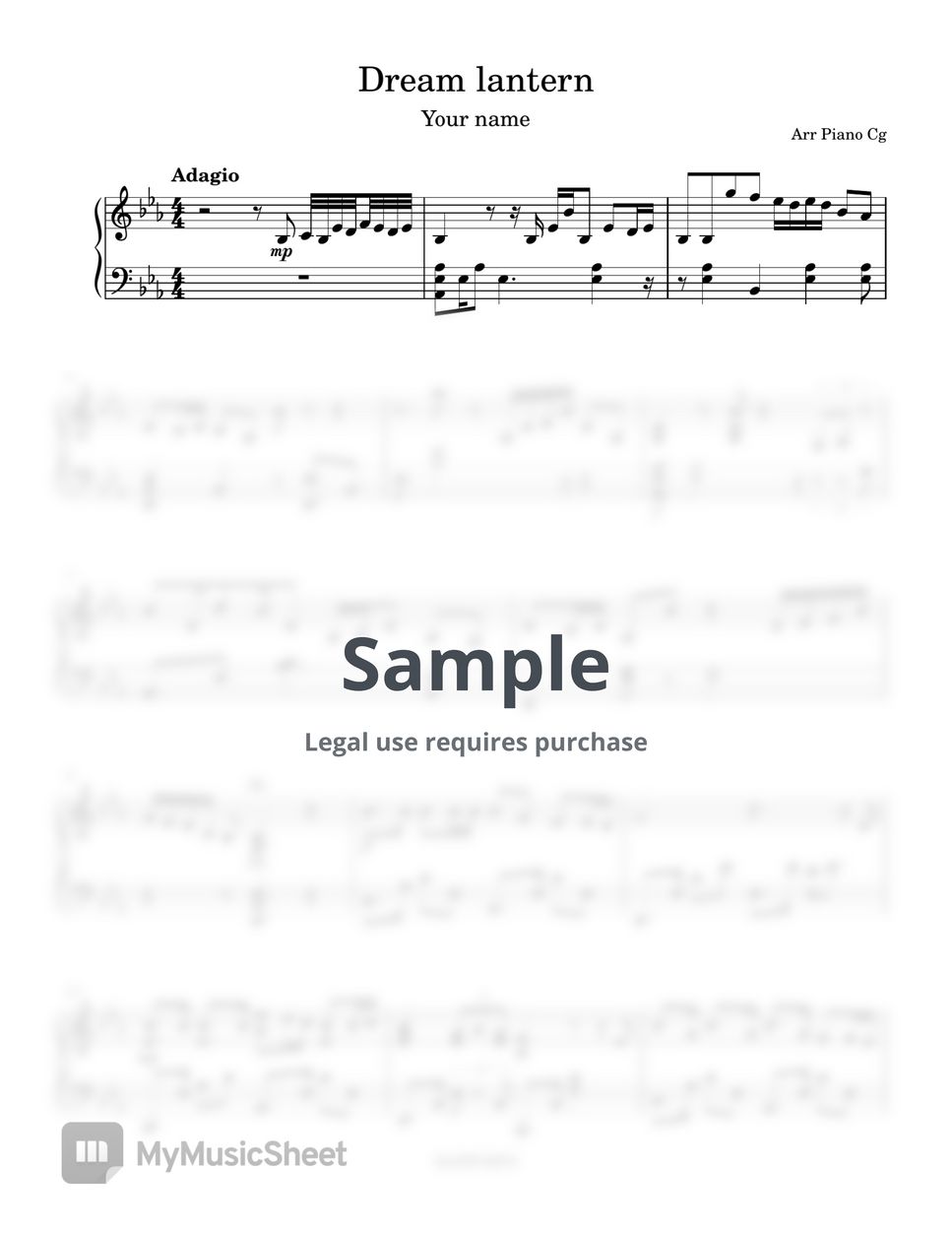 RADWIMPS - Dream lantern Sheet Music by Piano Cg