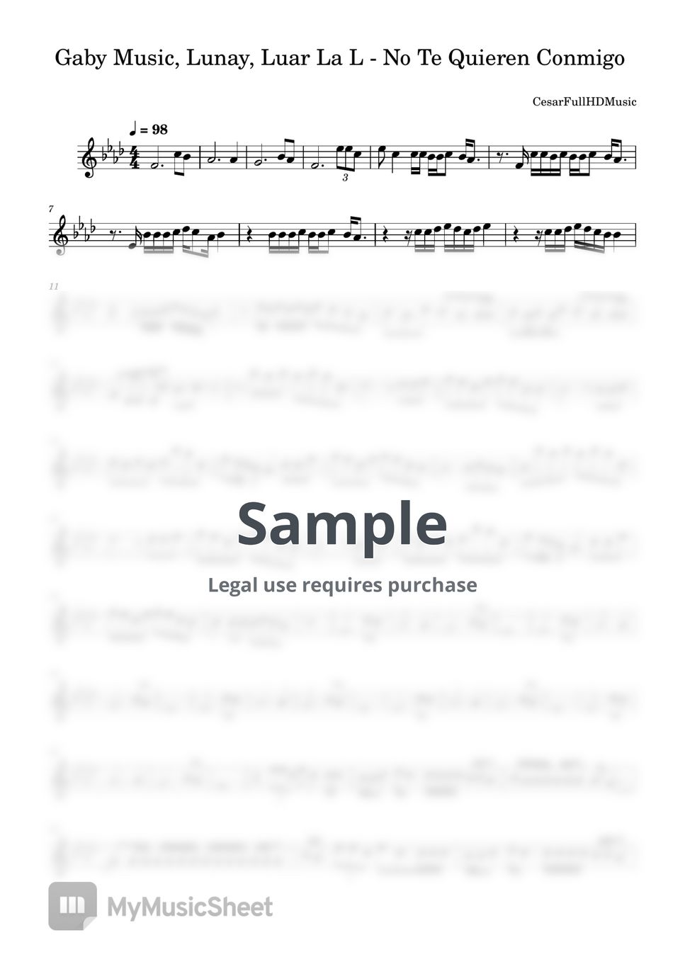Gaby Music, Lunay, Luar La L - No Te Quieren Conmigo 악보