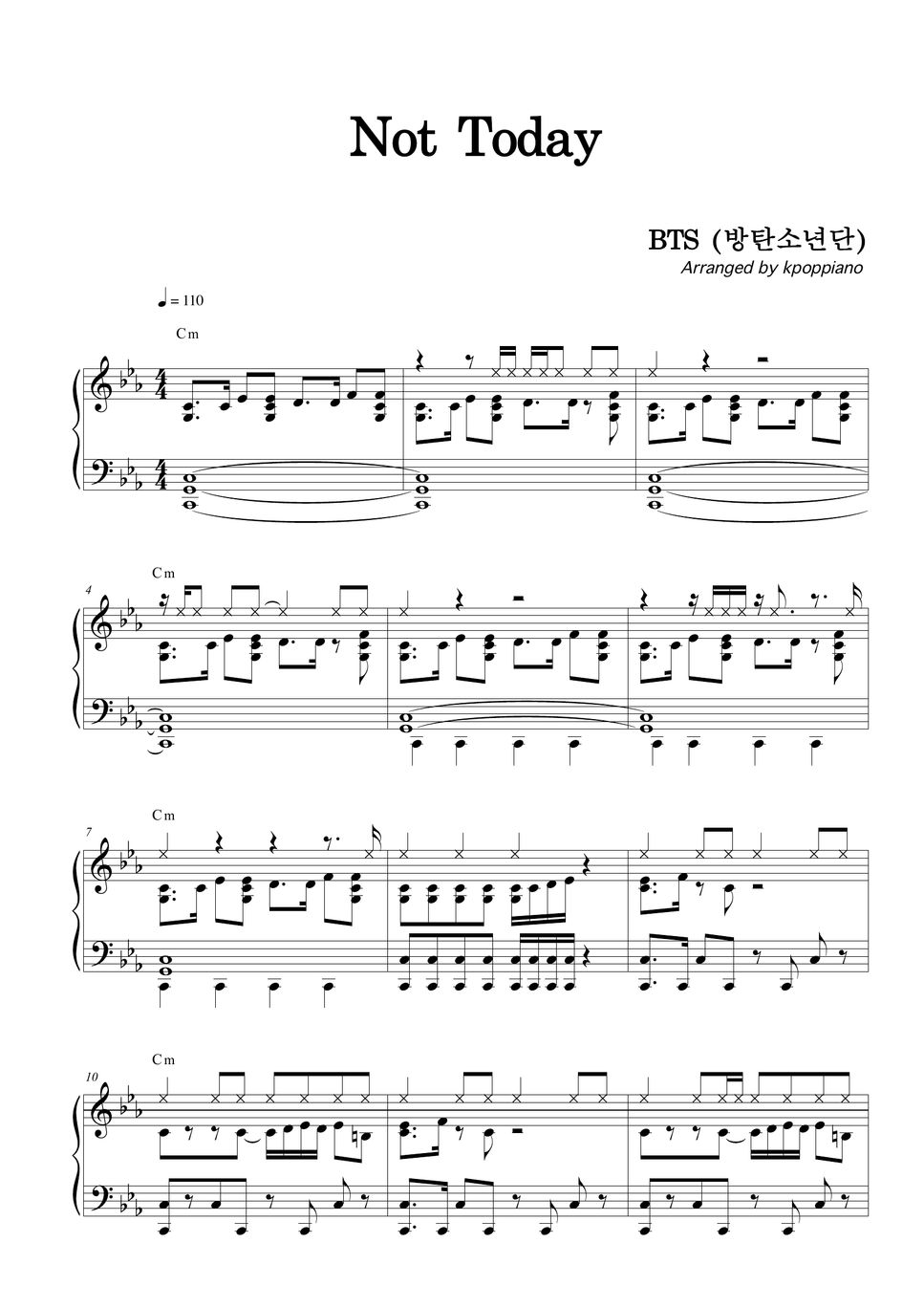防弾少年団 (BTS) - Not Today 楽譜 by KPOP PIANO