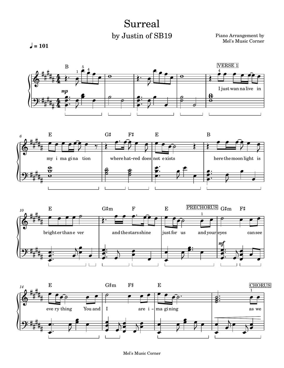 Justin of SB19 - Surreal (piano sheet music) Sheet Music by Mel's Music ...