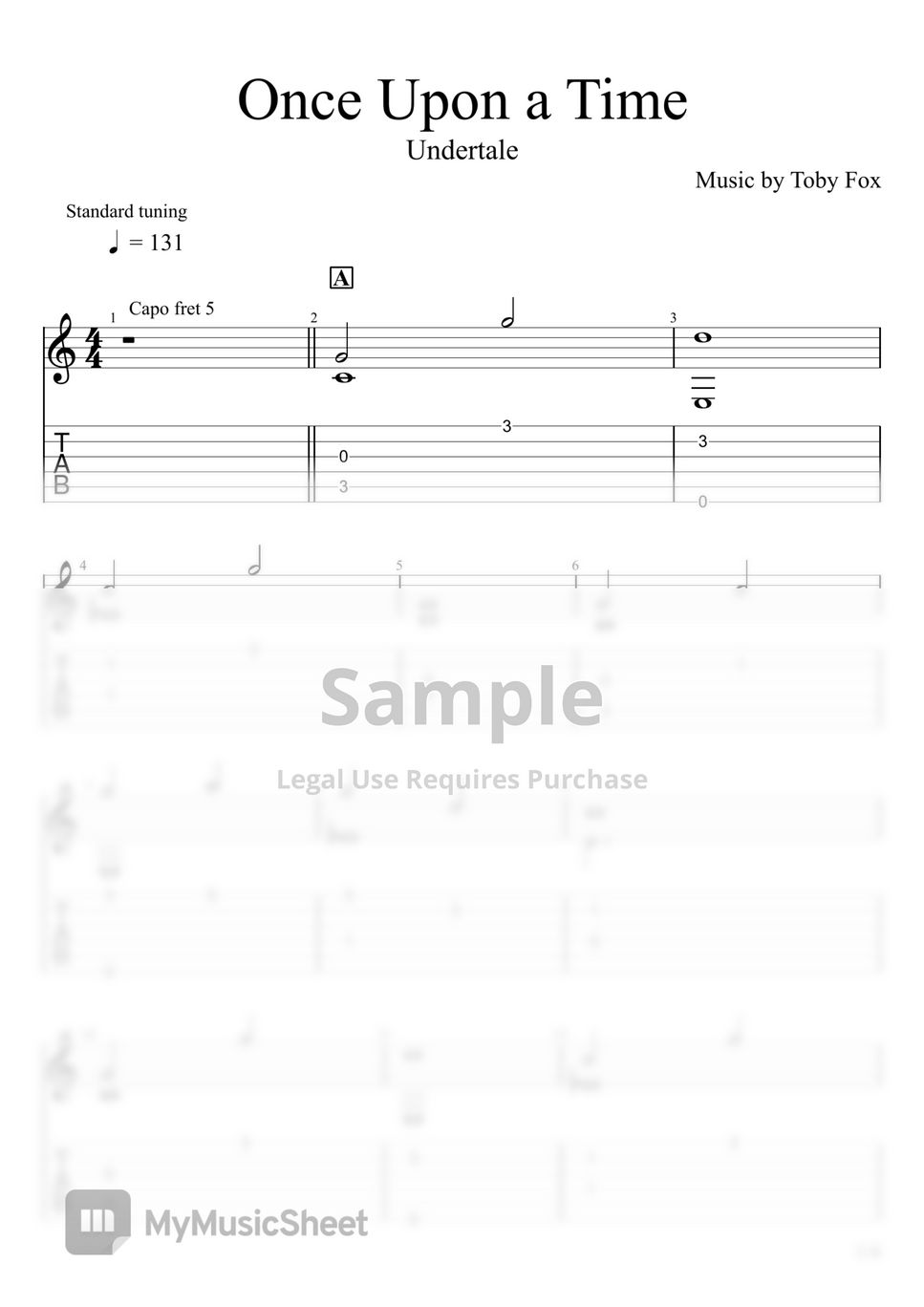 Undertale - Once Upon a Time (Fingerstyle) Sheet Music by u3danchou