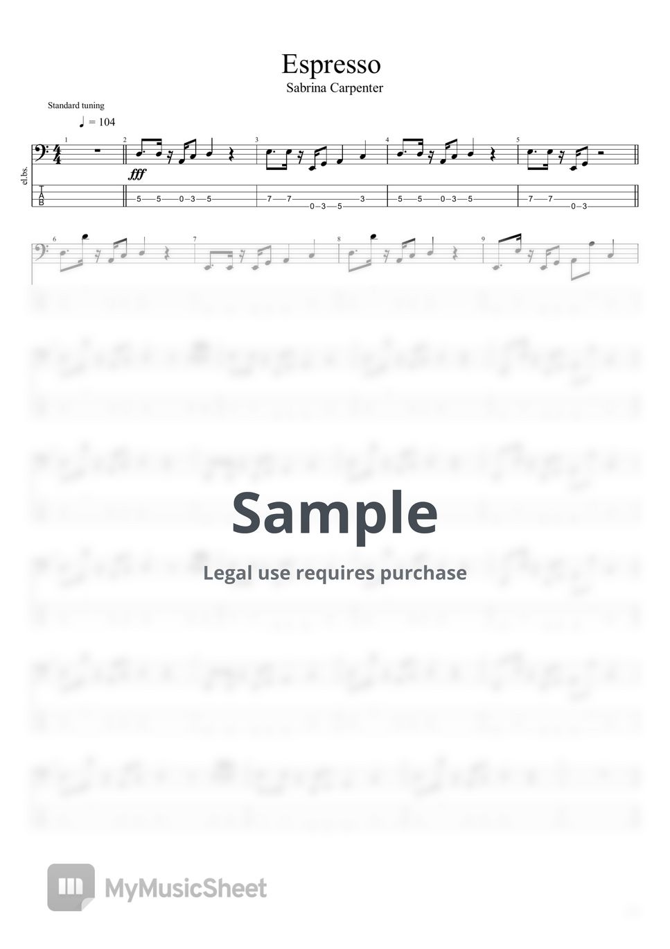 Sabrina Carpenter - Espresso Tab + 단선 악보 by Bassblur