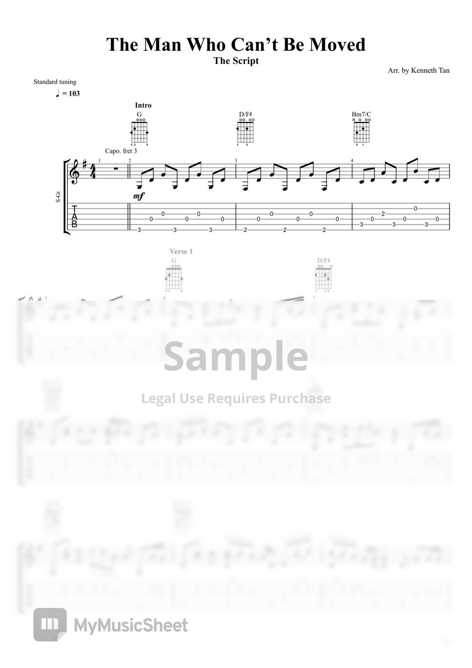 The Script | Fingerstyle Guitar - The Man Who Can’t Be Moved Sheet ...