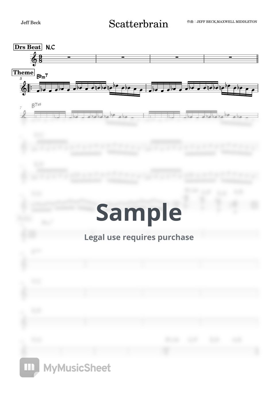 Jeff Beck - Scatterbrain (メロ音符付きコード譜) Sheet Music by 箱譜屋