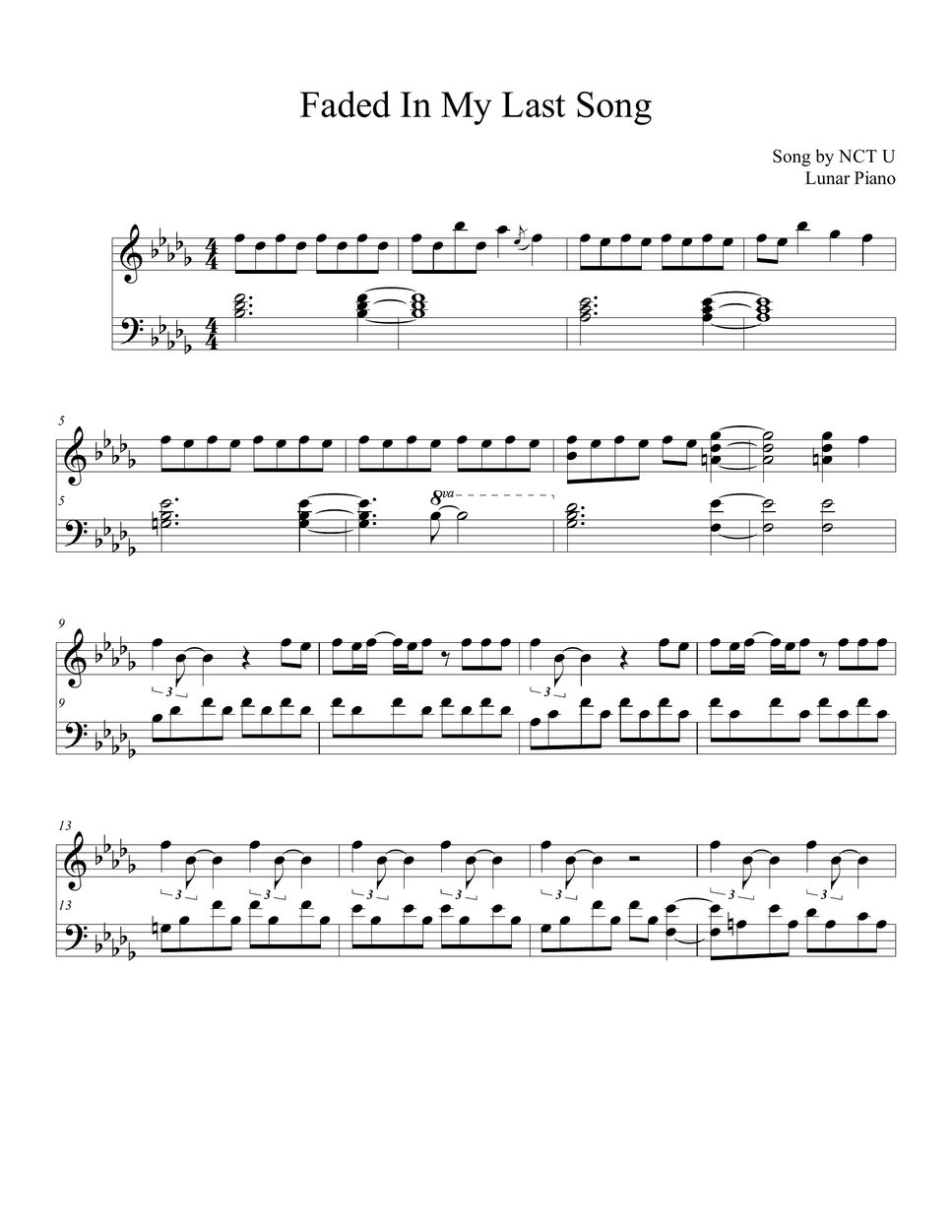NCT U - Faded In My Last Song Sheet by Lunar Piano