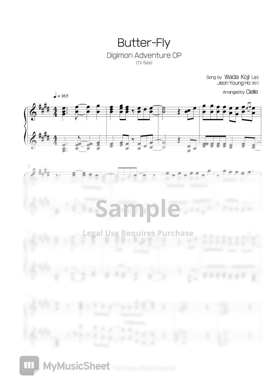 Digimon Adventure OP - Butter-Fly (TV Size) 악보 by Cielle