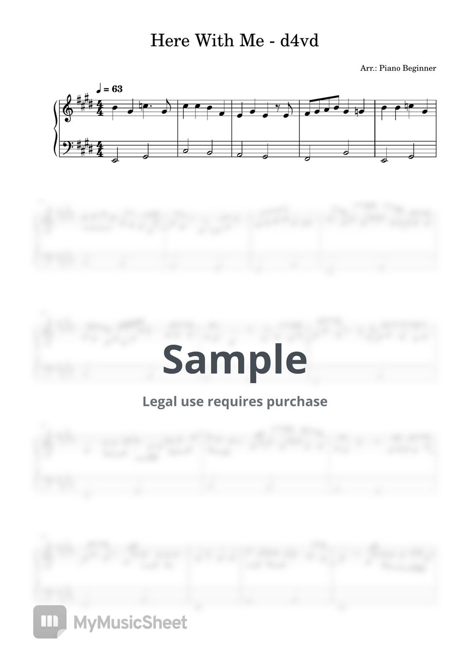 d4vd - Here With Me 악보 by Piano Beginner