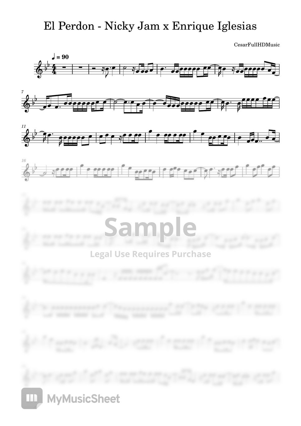 Nicky Jam x Enrique Iglesias - El Perdon Sheets