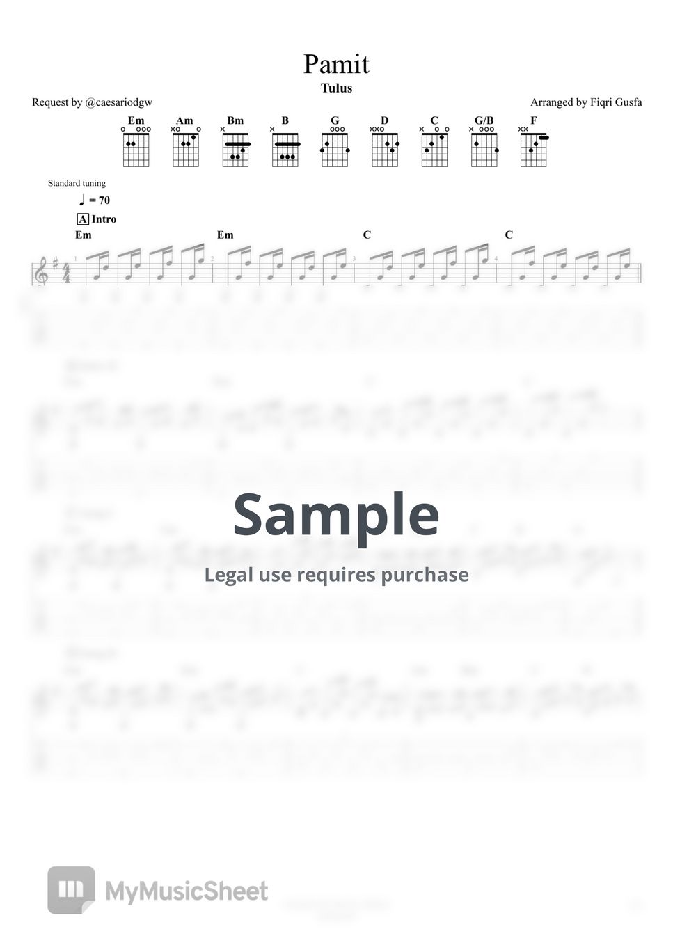Tulus - Pamit Tab + 1staff by Fiqri Gusfa