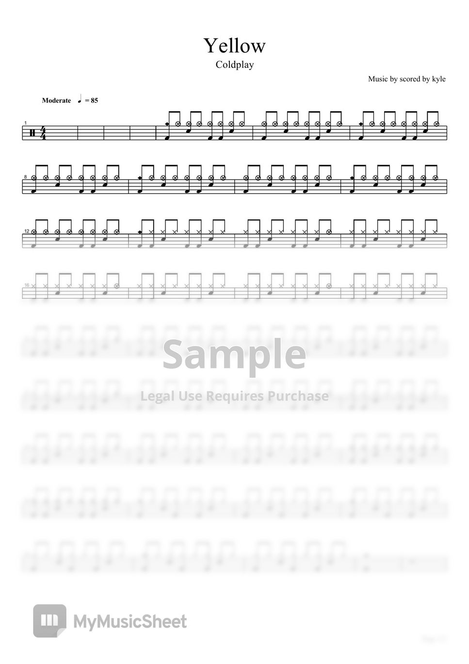 Coldplay - Yellow Sheet Music by kyle yeung