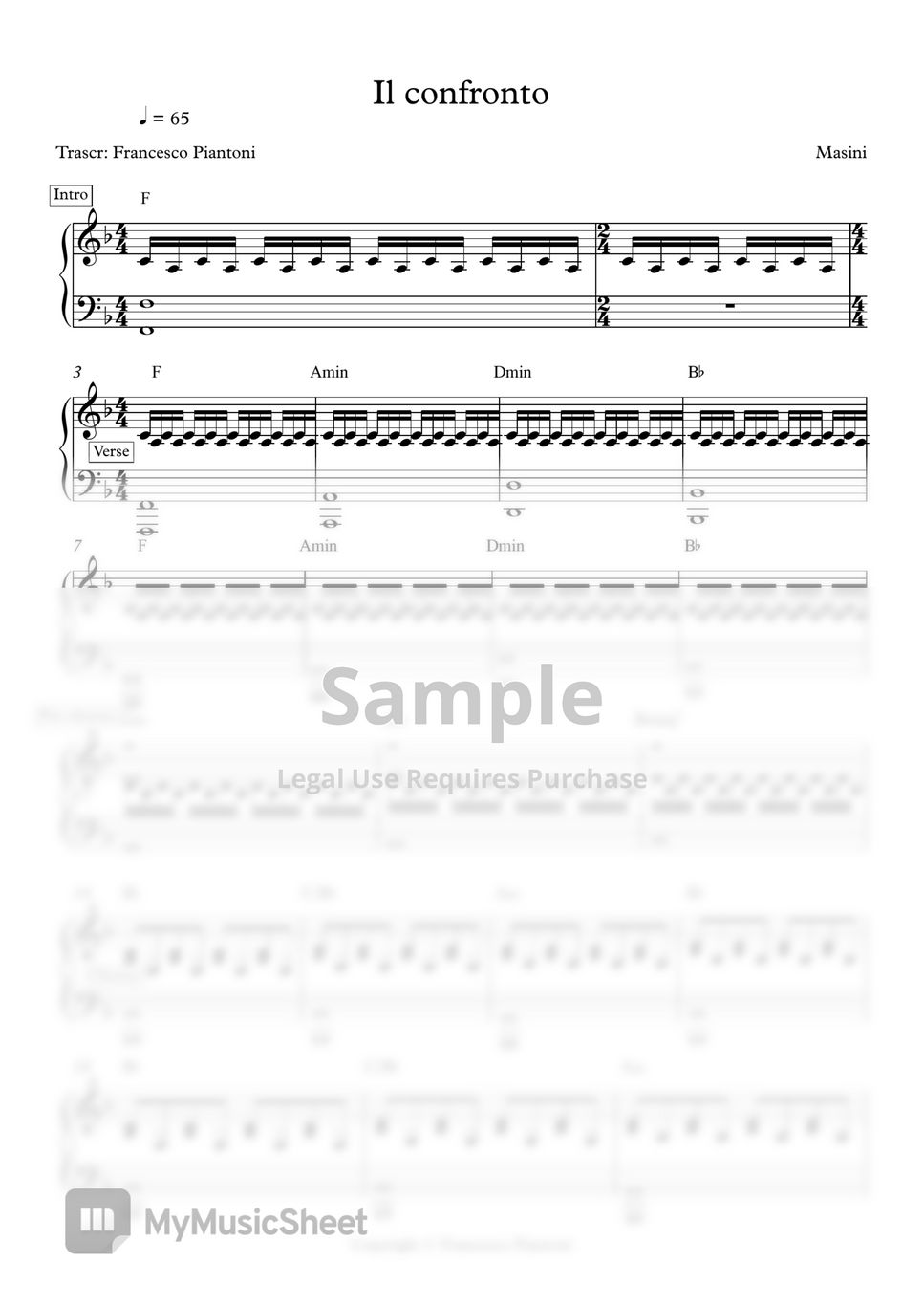 Marco Masini - Il confronto (spartito pianoforte) Sheets by Francesco ...