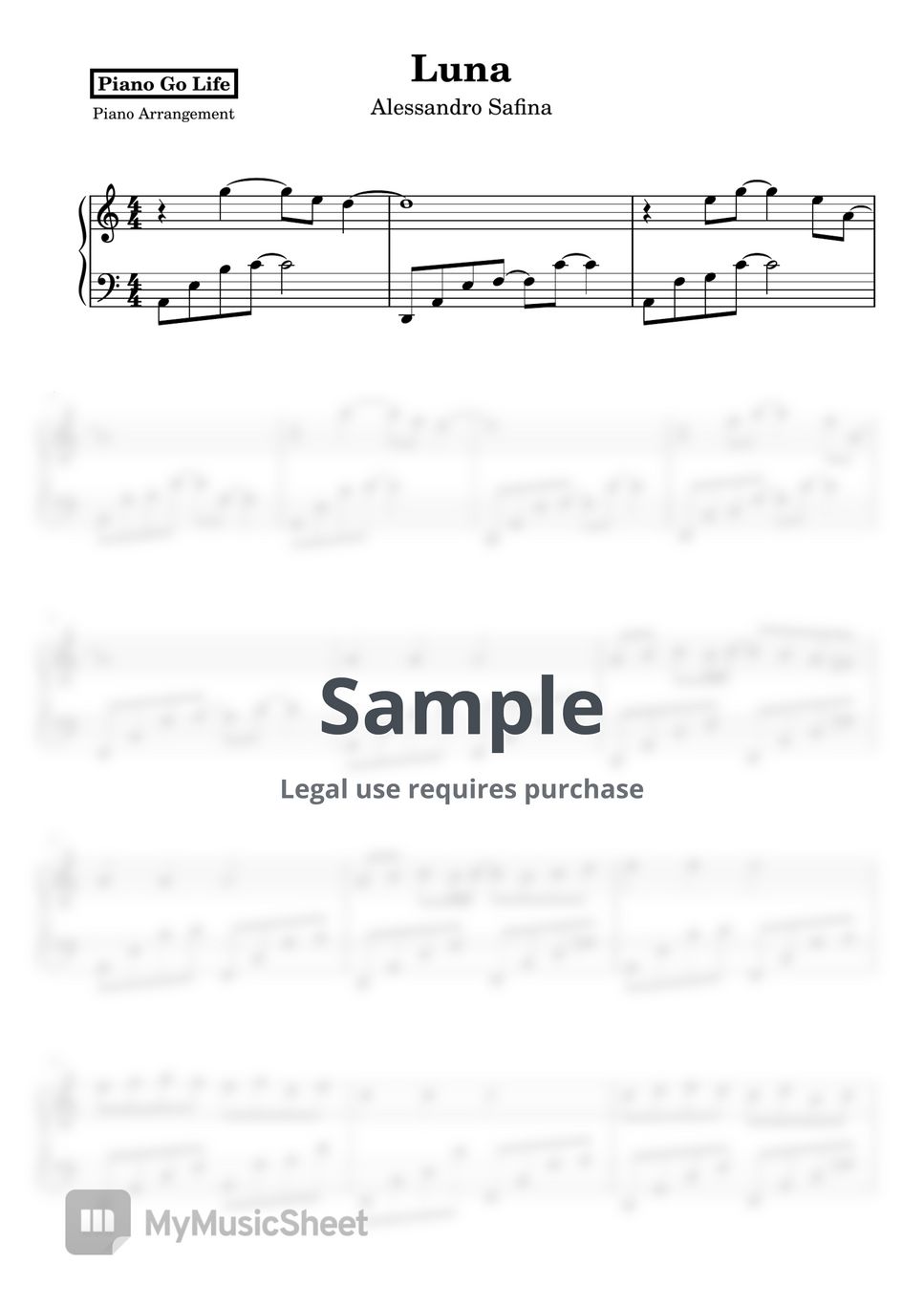Alessandro Safina - Luna Sheet Music by Piano Go Life