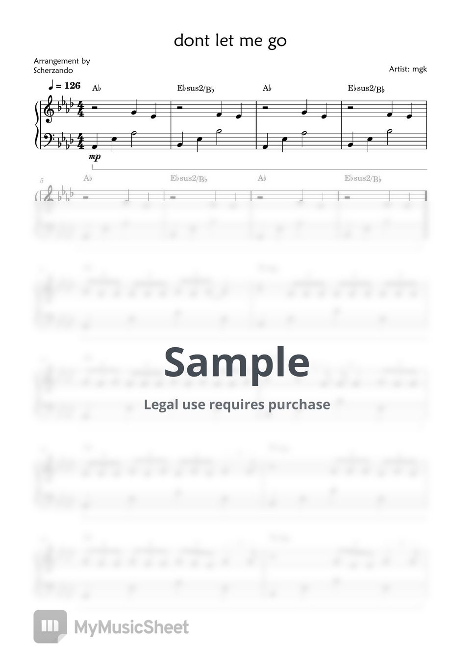 Machine Gun Kelly - dont let me go (Piano Arrangement) 楽譜 by Scherzando