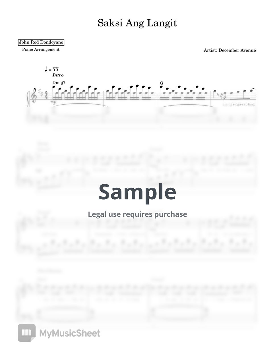 December Avenue - Saksi Ang Langit (PIANO SHEET) Sheet Music by John ...